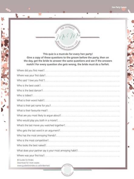 FREE Hen Party Games to Print Out and Keep! | Guides for Brides